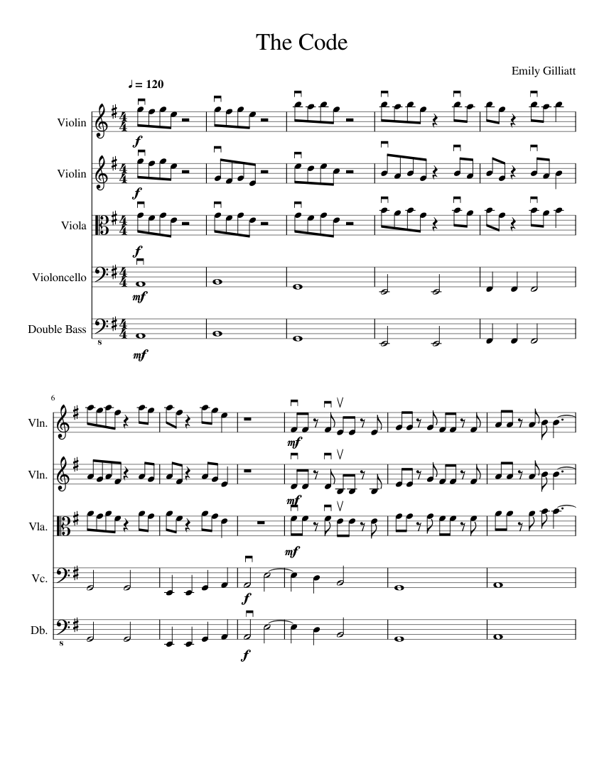 The Code Full Score(Violin 1, Violin 2, Viola, Cello, and Bass) Sheet ...