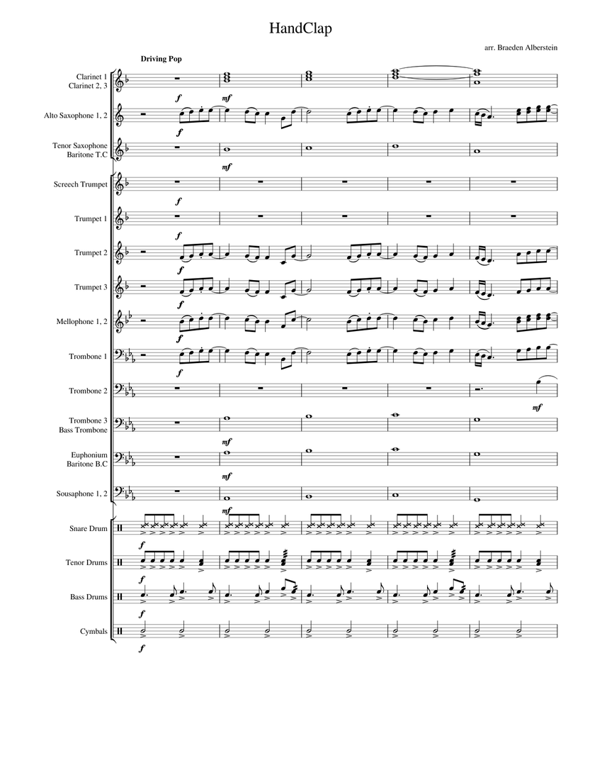 HandClap Sheet music for Clarinet, Alto Saxophone, Tenor Saxophone, Trumpet | Download free in ...