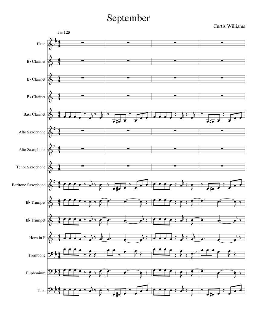 September Sheet music for Flute, Clarinet, Alto Saxophone, Tenor ...