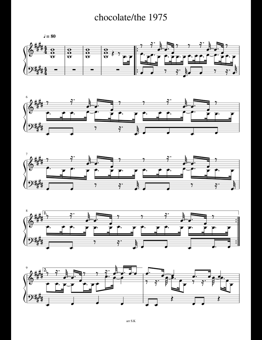 Chocolate / the 1975 sheet music for Piano download free in PDF or MIDI
