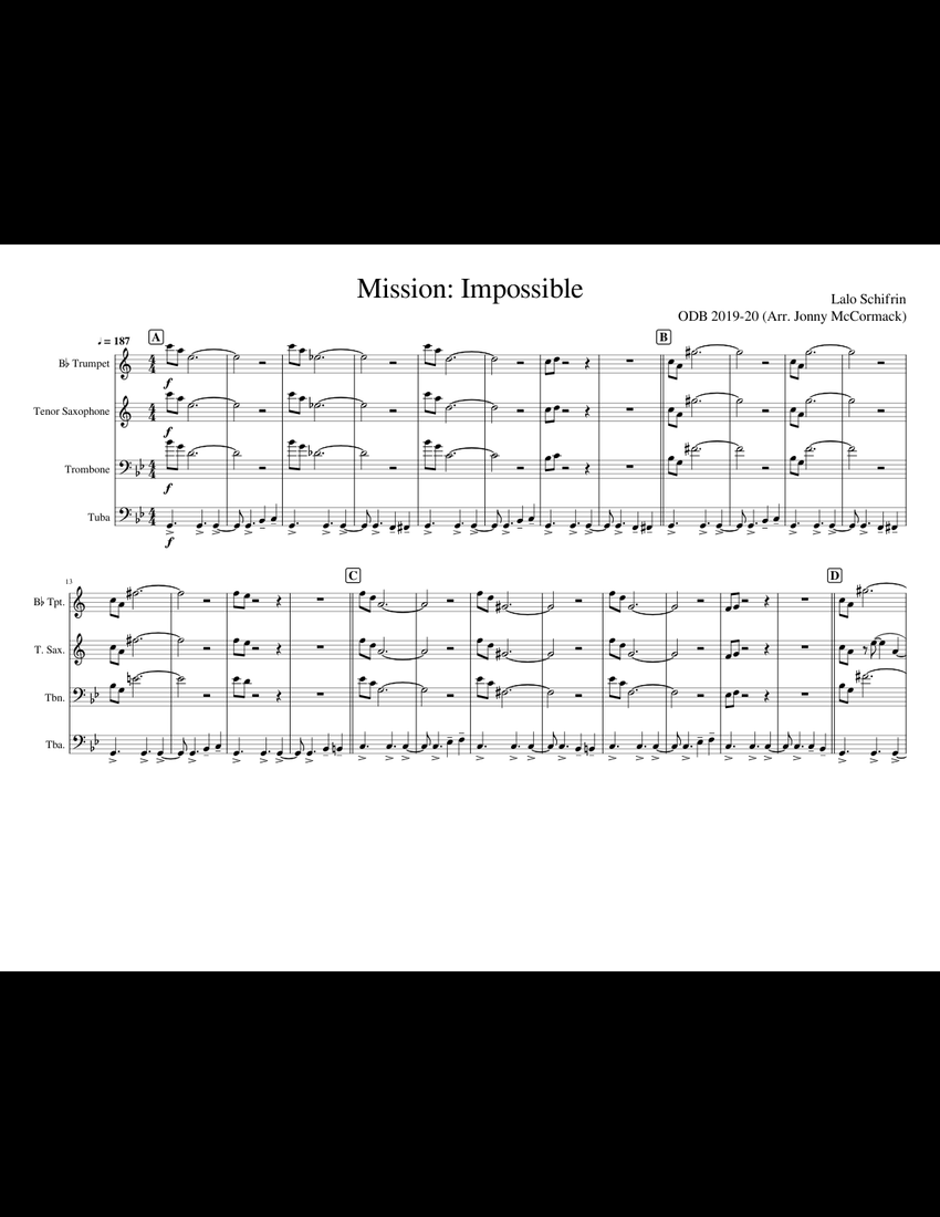 Mission: Impossible sheet music for Trumpet, Tenor Saxophone, Trombone ...