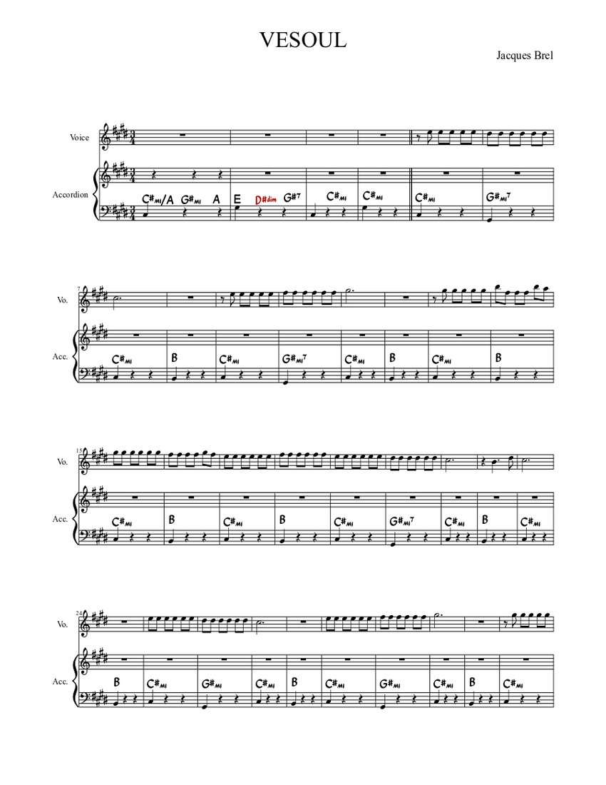 VESOUL Brel (Work in Progress Sheet music | Download free in PDF or MIDI | Musescore.com
