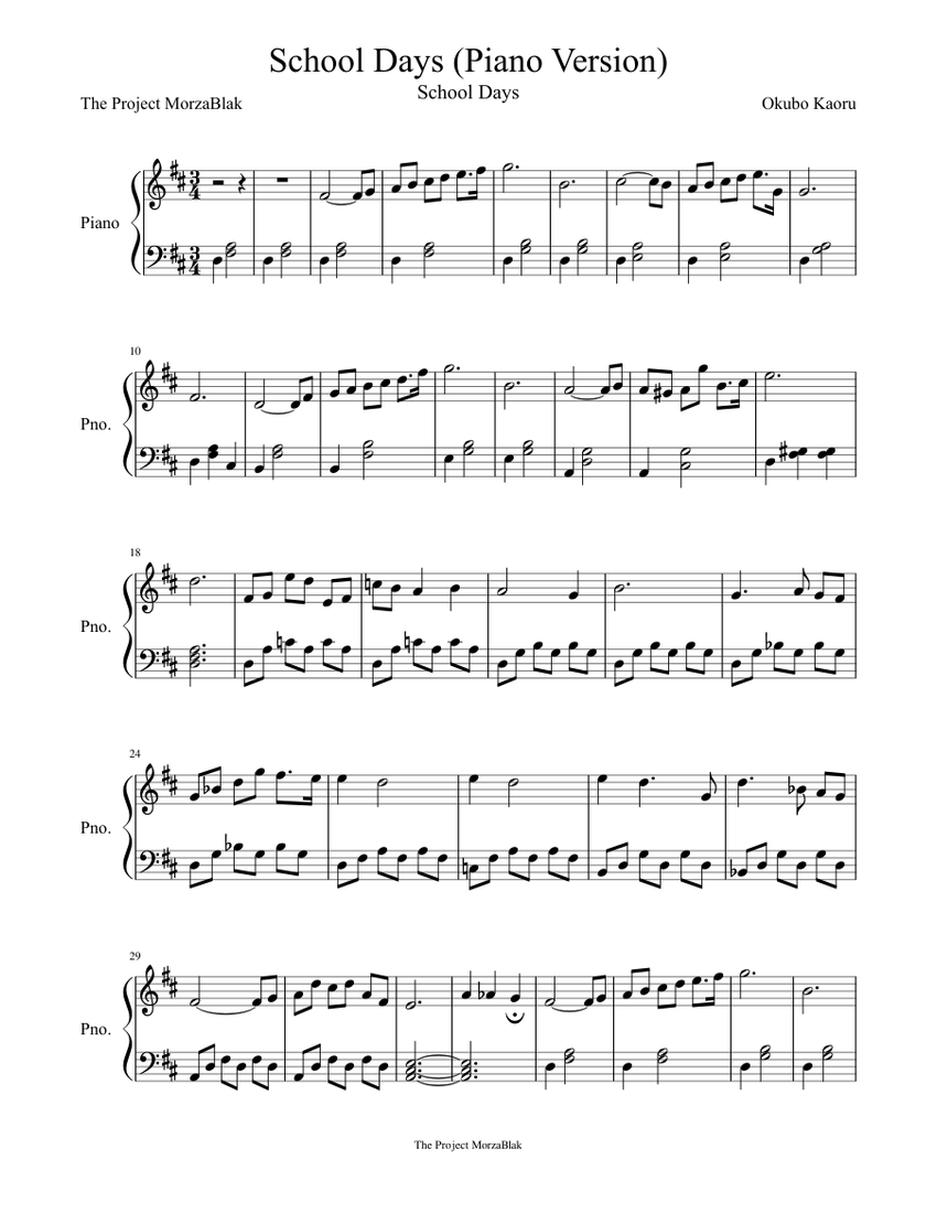 School Days Piano Version sheet music for Piano download free in PDF or ...