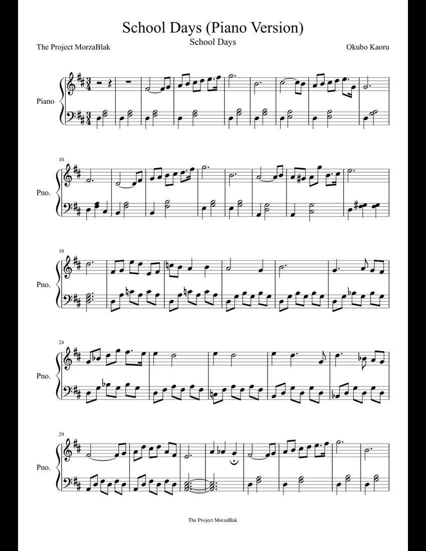 School Days Piano Version sheet music for Piano download free in PDF or ...