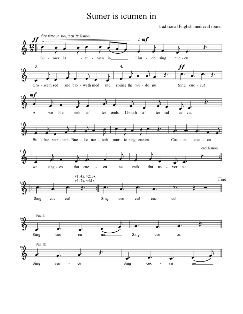 Sumer is icumen in sheet music download free in PDF or MIDI