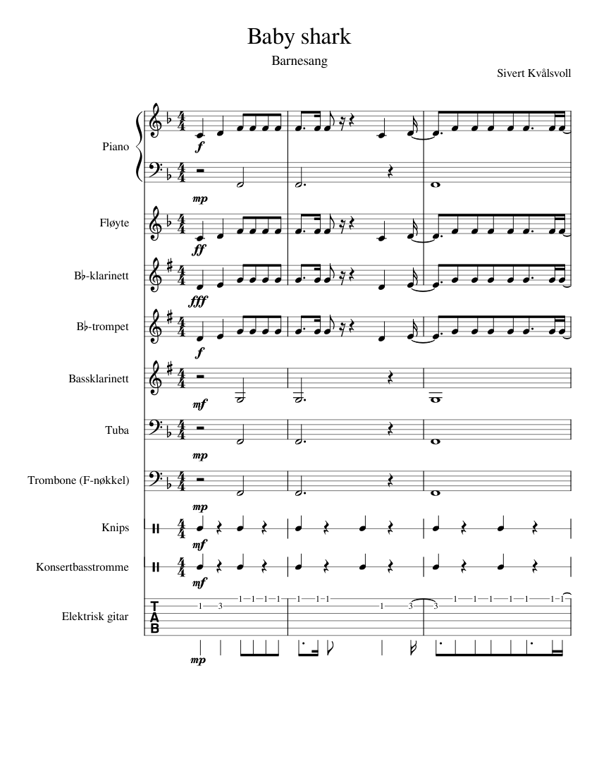 Baby Shark Sheet Music For Piano Flute Clarinet Trumpet Download Baby Shark Sheet Music For Piano Flute Clarinet Trumpet Download