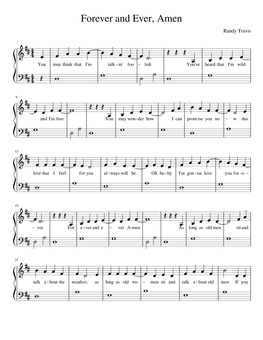 Forever and Ever, Amen (Beginner Version) Sheet music for Piano ...