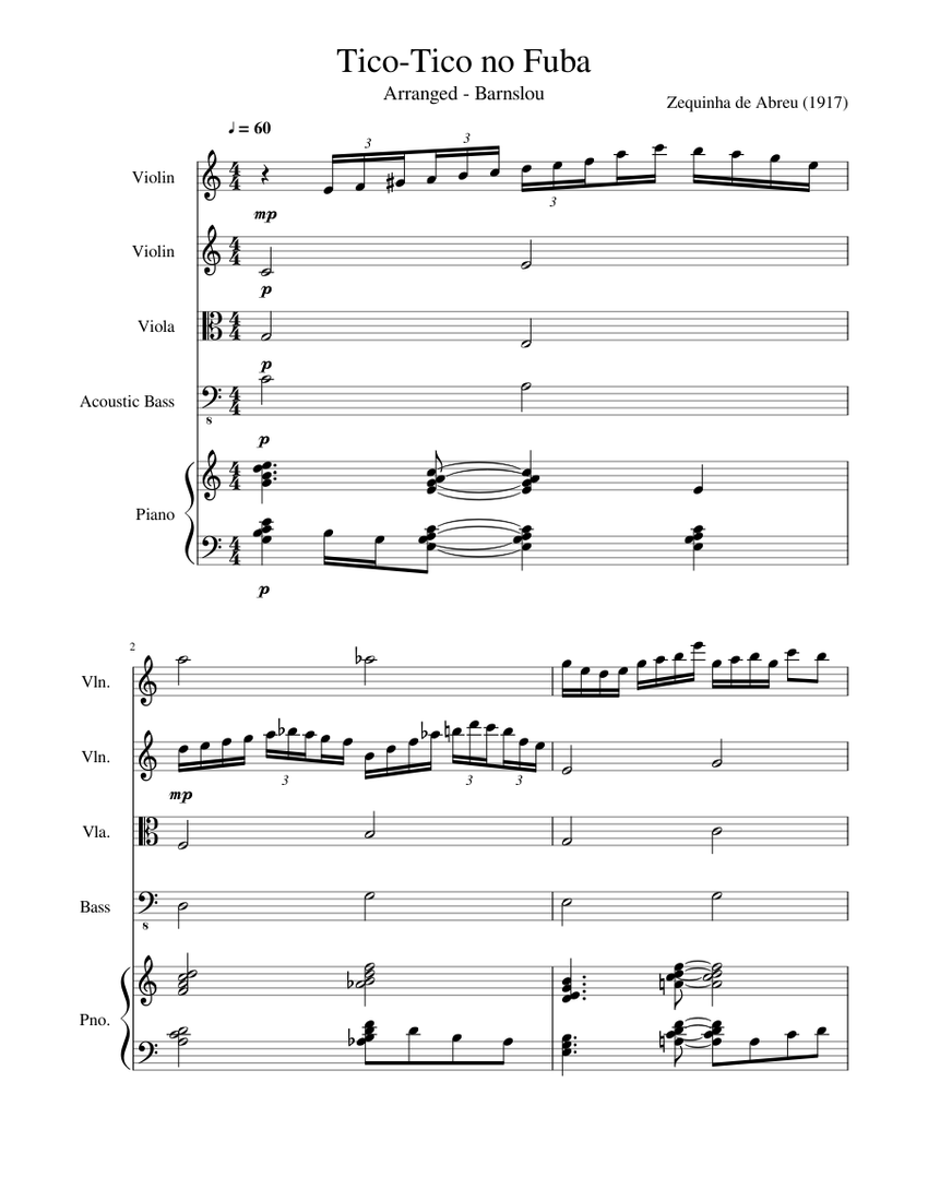 Tico Tico - Barnslou Arrangement - String Quartet Sheet music for ...