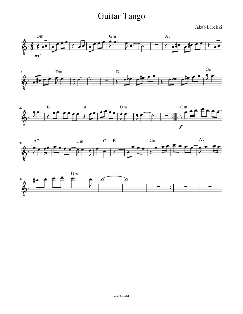 Guitar Tango Sheet music for Guitar | Download free in PDF or MIDI ...
