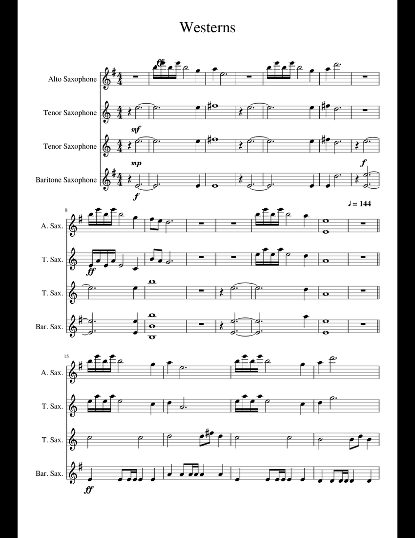 Westerns- The Good The Bad And The Ugly Sax quartet sheet music for ...