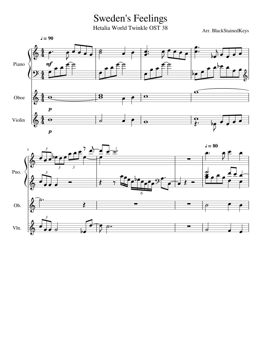 Sweden's Feelings sheet music for Piano, Violin, Oboe download free in ...