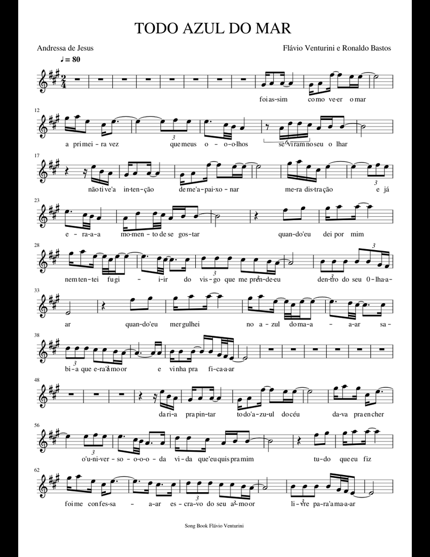 TODO AZUL DO MAR sheet music for Piano download free in PDF or MIDI