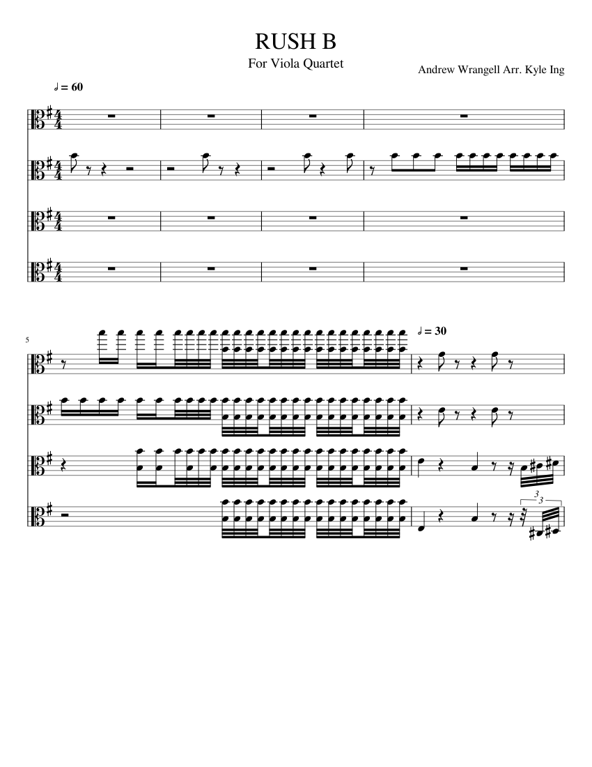 RUSH B for Viola Quartet sheet music for Viola download free in PDF or MIDI