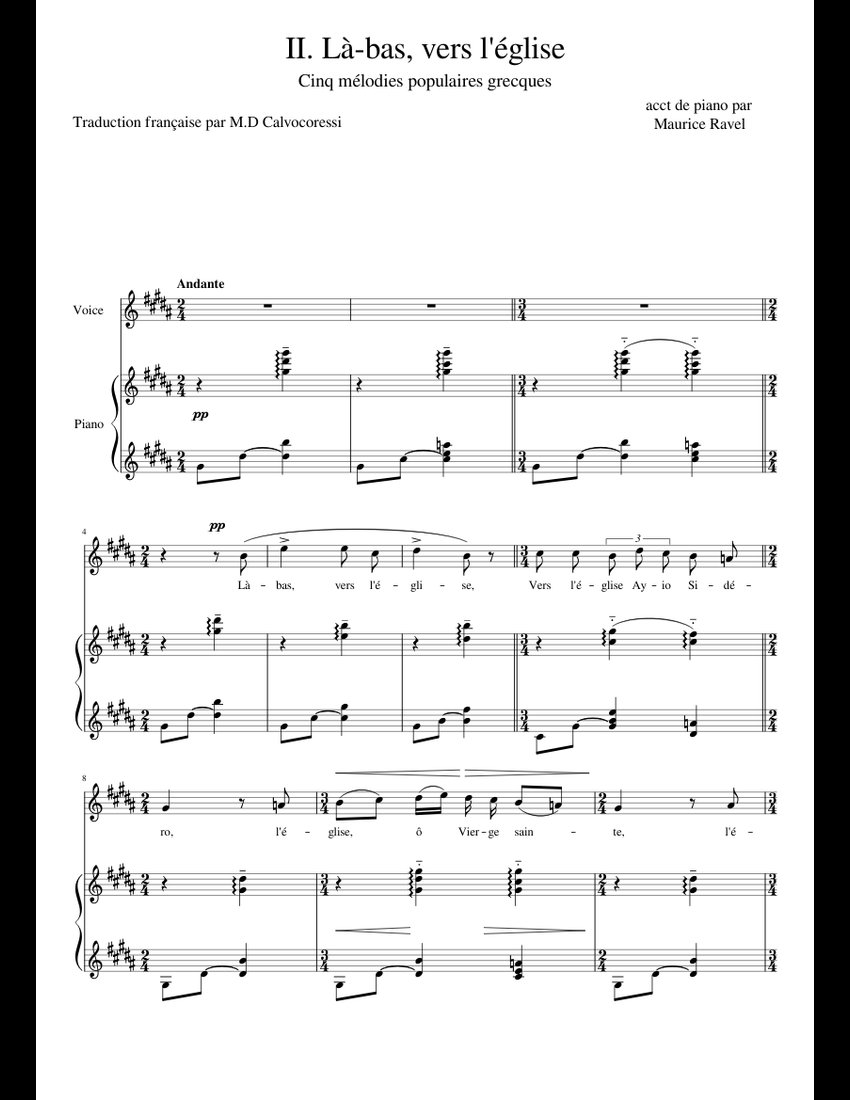 Là-bas, vers l'église Maurice Ravel sheet music for Piano, Oboe ...