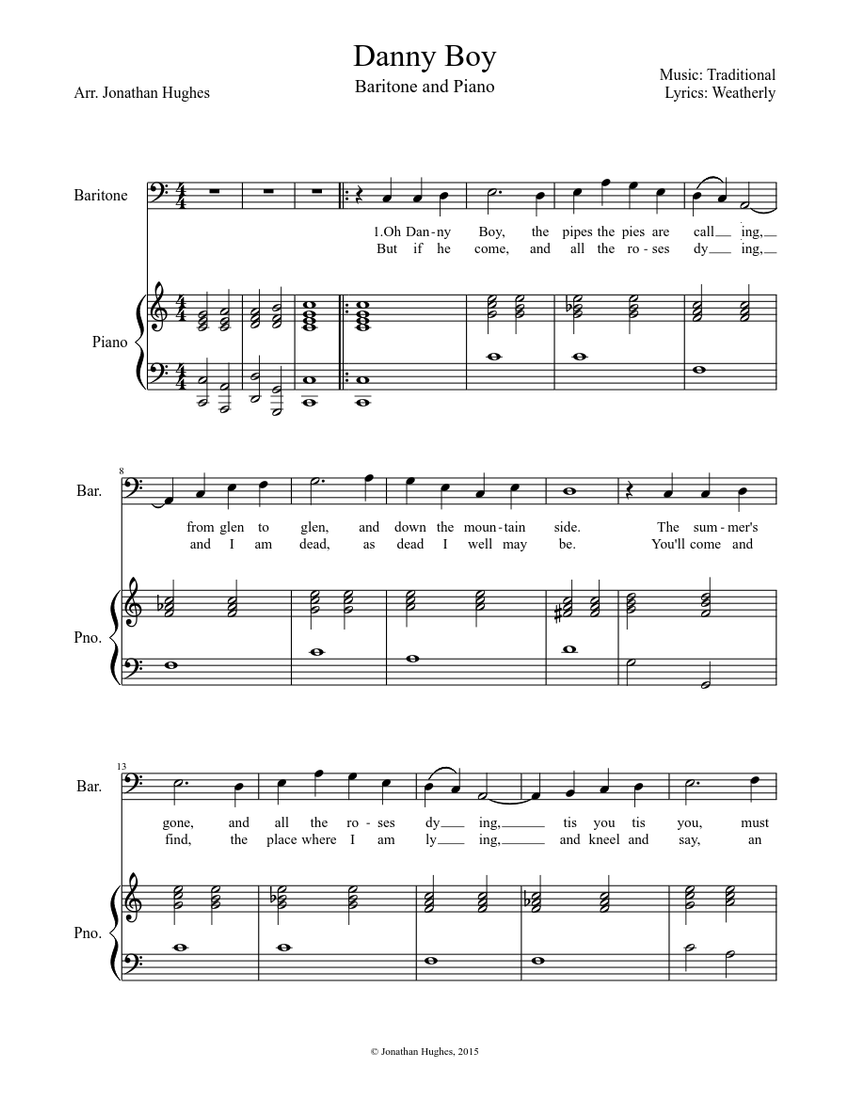 Danny Boy - Baritone Solo Sheet music for Piano, Voice | Download free ...
