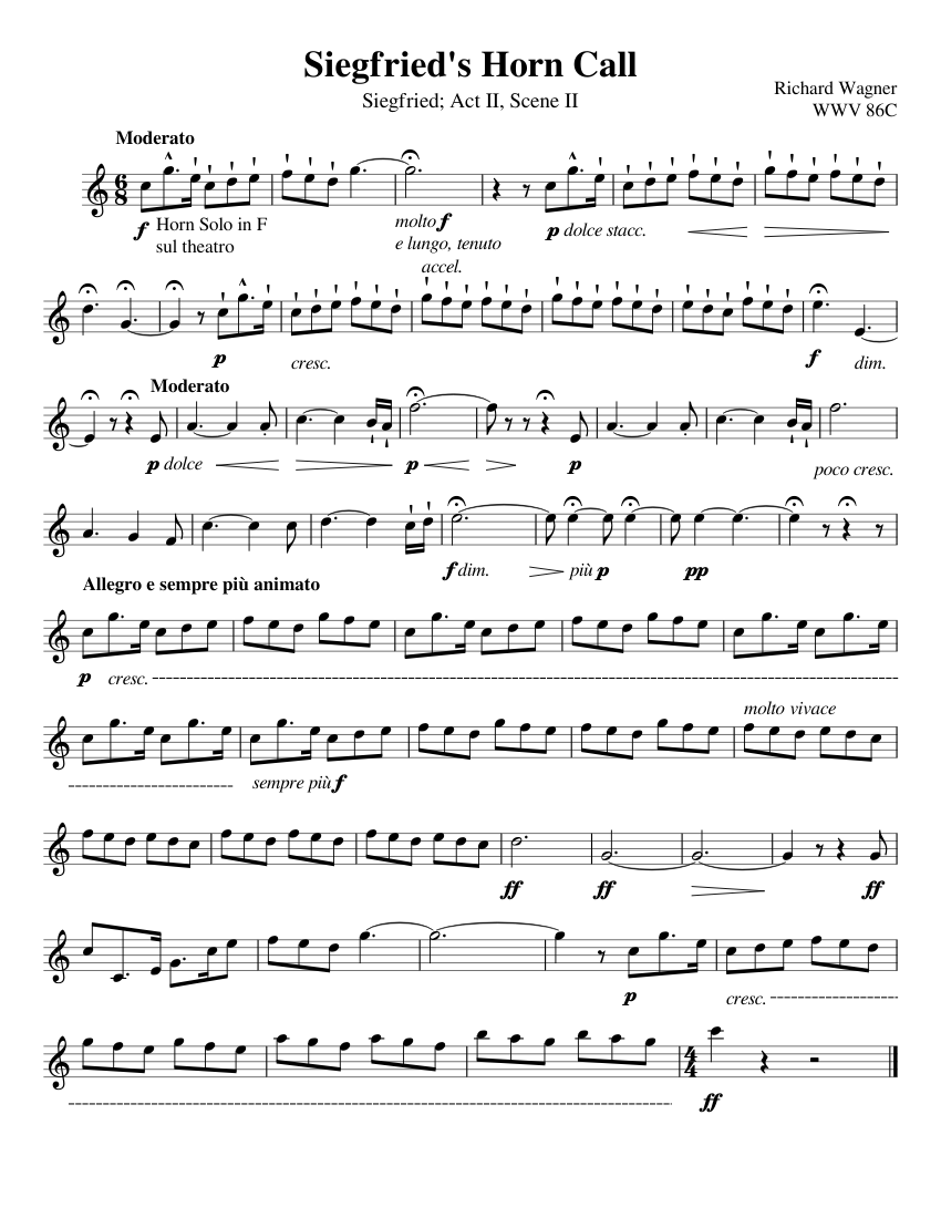 Wagner - Siegfried: Siegfried's Horn Call Sheet music for French Horn ...