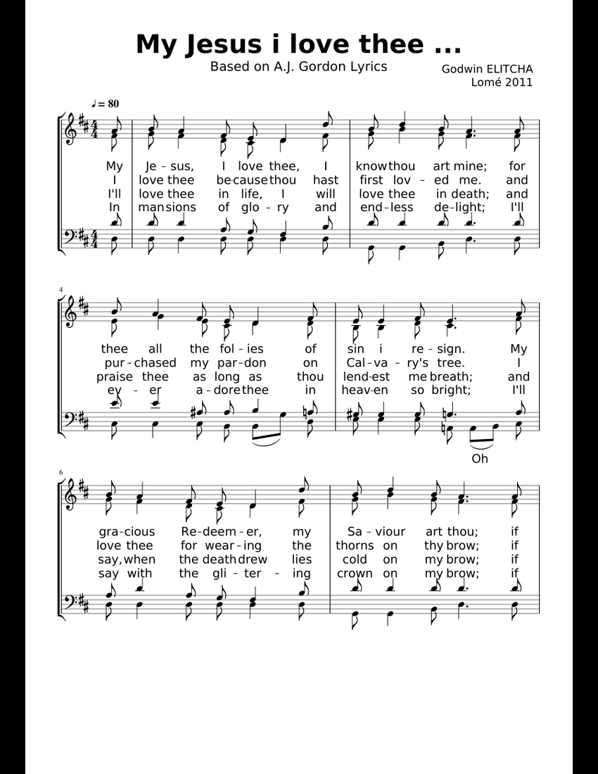 My Jesus, I love thee sheet music for Piano download free in PDF or MIDI