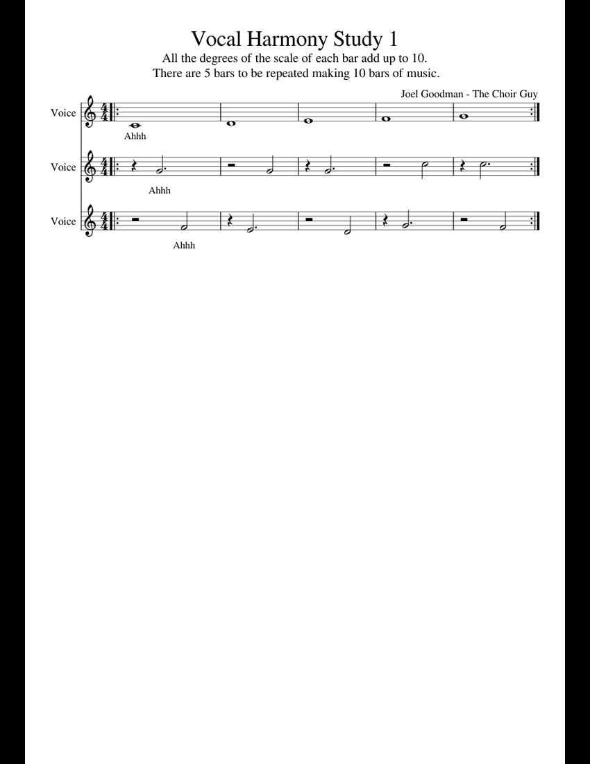 Vocal Harmony Study 1 sheet music for Voice download free in PDF or MIDI
