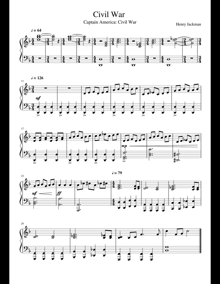 Captain America: Civil War sheet music for Piano download free in PDF ...