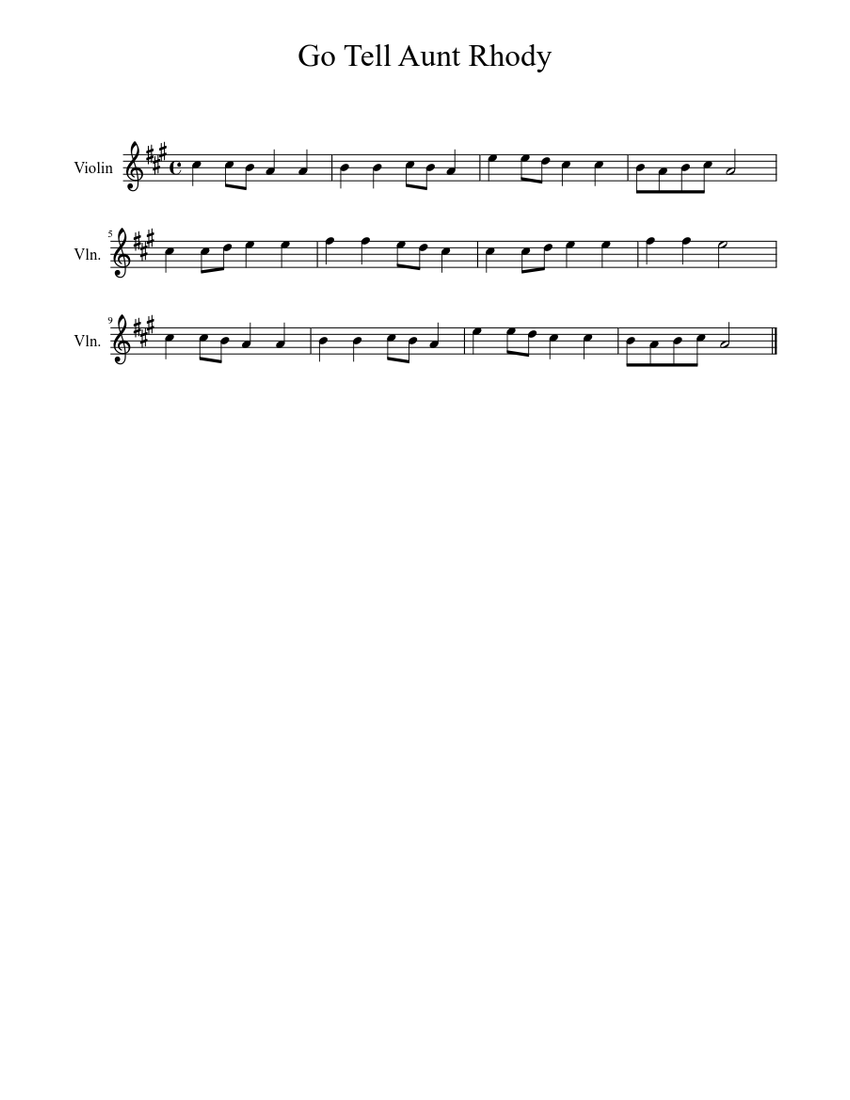 Go Tell Aunt Rhody Sheet music for Violin | Download free in PDF or ...
