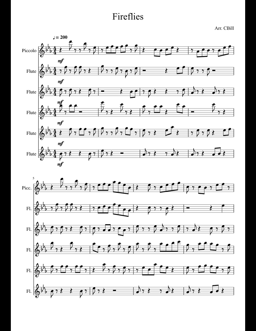 Fireflies flute sheet music for Flute, Piccolo download free in PDF or MIDI