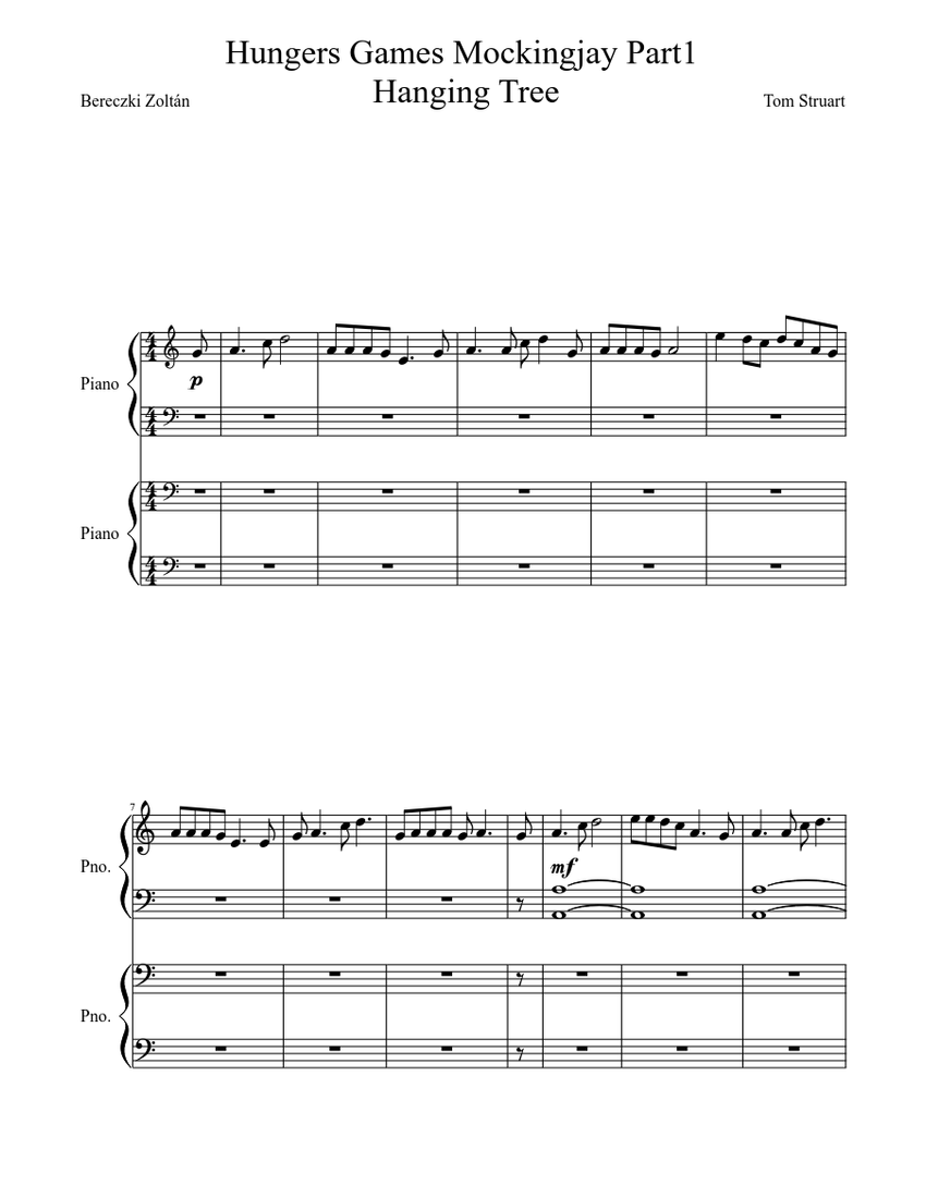 Hungers Game Mockingjay Part1 - Hanging Tree Sheet music for Piano ...