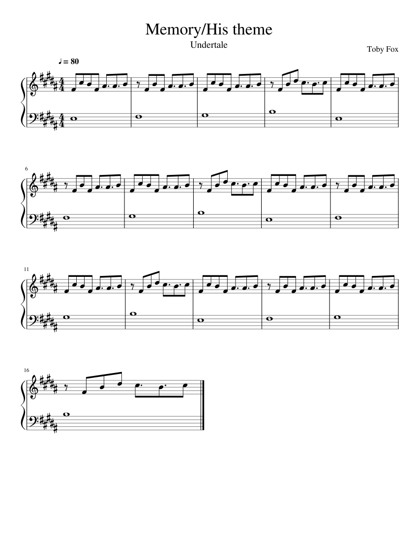 Memory/His theme - Undertale sheet music for Piano download free in PDF ...