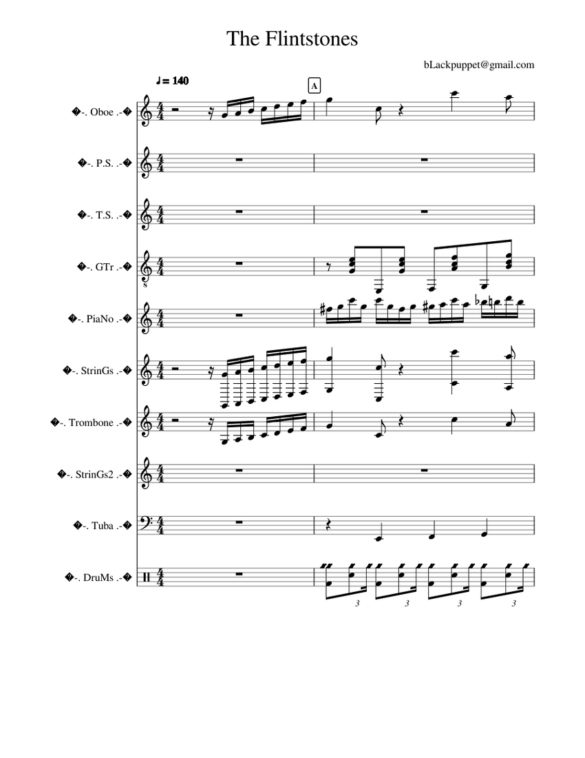 The Flintstones theme Sheet music for Flute, Piano, Trombone, Strings ...