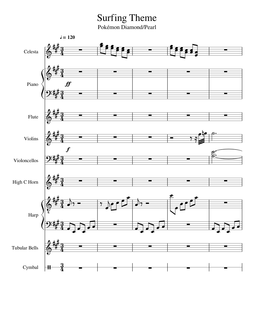 Pokémon Diamond/Pearl - Surfing Theme Sheet music for Piano, Flute ...