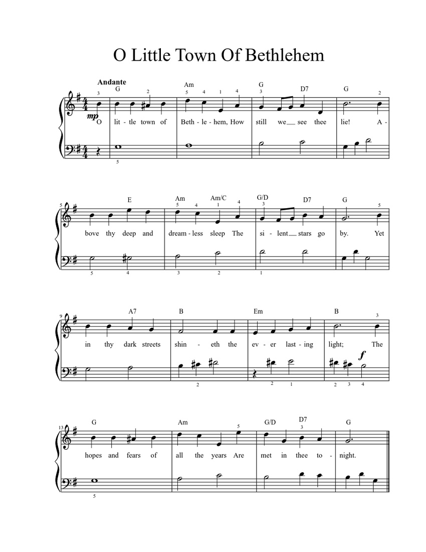 O Little Town Of Bethlehem Sheet music for Piano | Download free in PDF ...