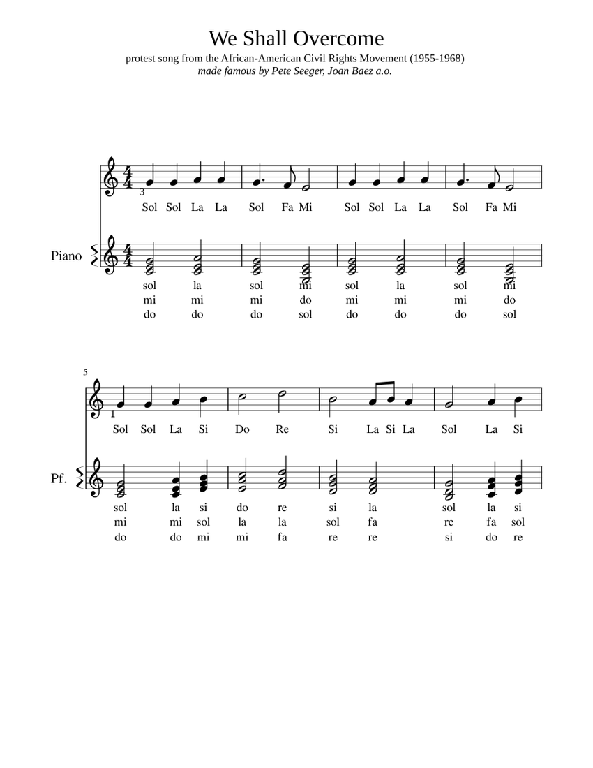 We Shall Overcome Sheet music for Piano (Solo) | Musescore.com