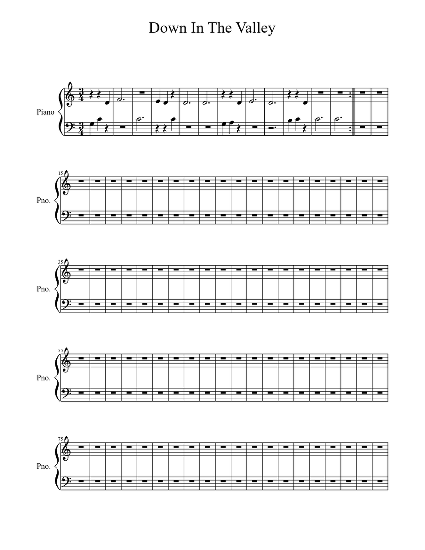 Down In The Valley Sheet music for Piano (Solo) | Musescore.com