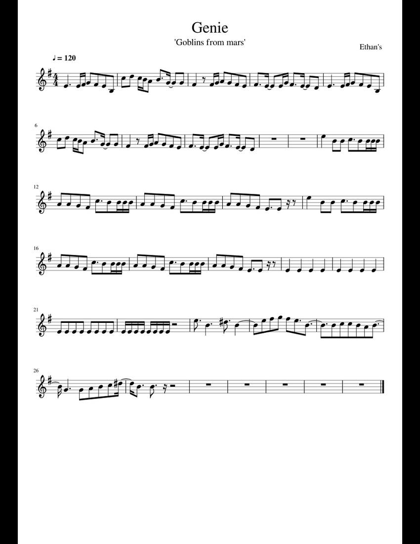 Genie sheet music for Piano download free in PDF or MIDI