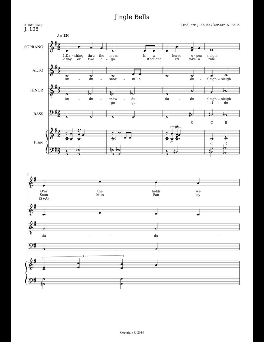 Jingle Bells Full Score sheet music for Piano, Voice download free in ...
