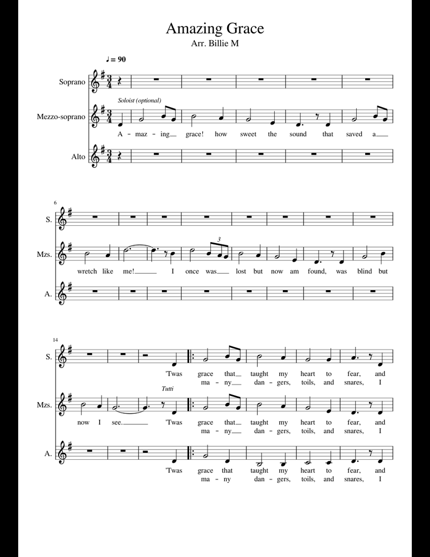 Amazing Grace sheet music for Voice download free in PDF or MIDI