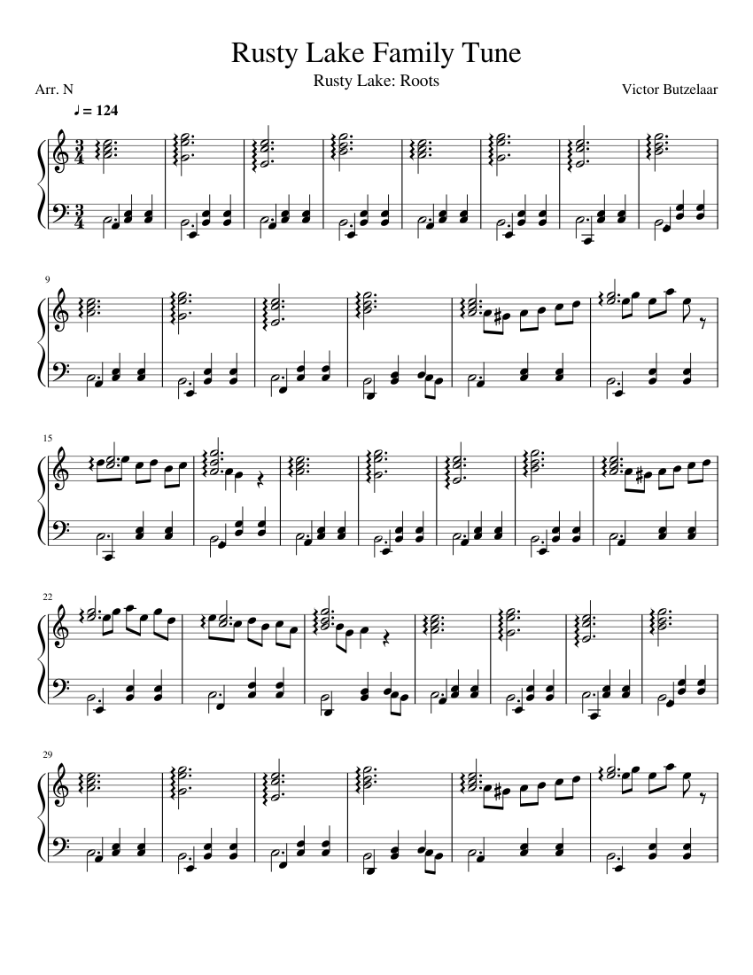 Rusty Lake Family Tune sheet music for Piano download free in PDF or MIDI