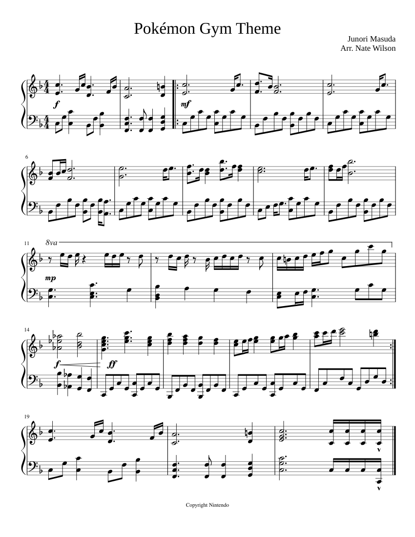 Pokémon Gym Theme (for piano) Sheet music | Musescore.com
