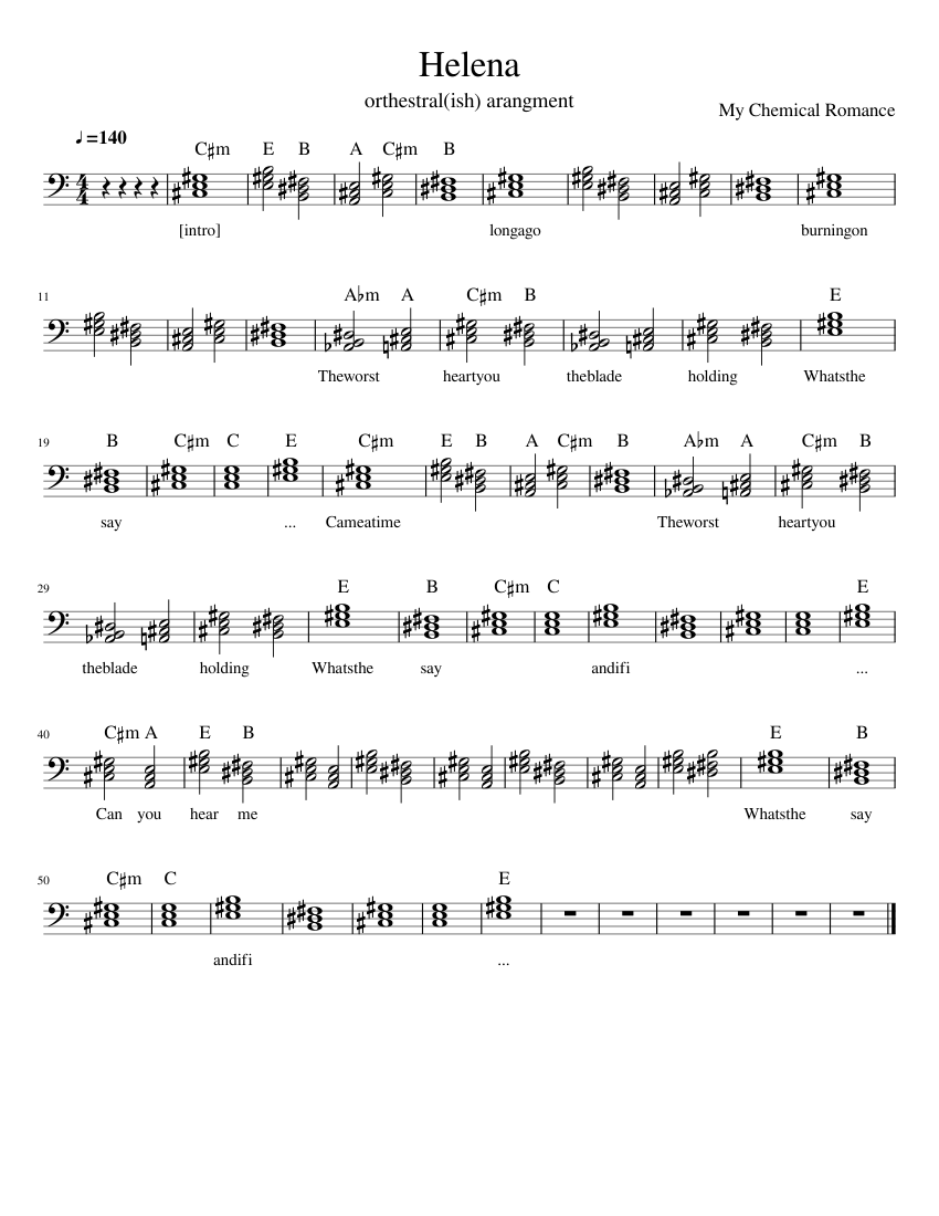 Helena (orchestra my chemical romance bacing track) Sheet music for ...