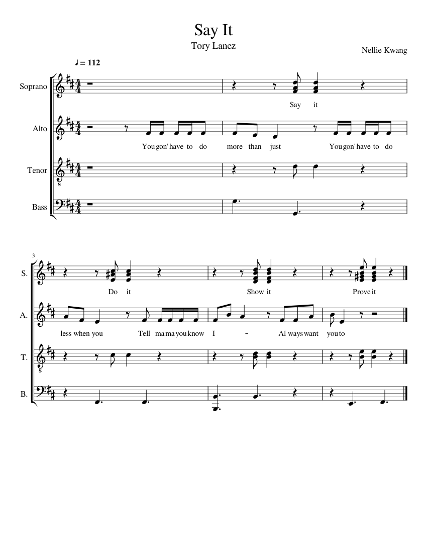Say It- Tory Lanez (Chorus only, Acapella) sheet music for Voice ...