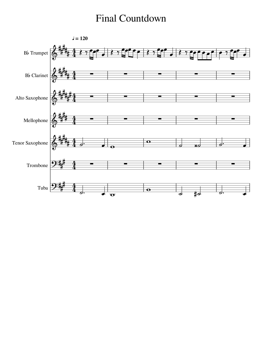 Final Countdown sheet music for Clarinet, Trumpet, Alto Saxophone ...
