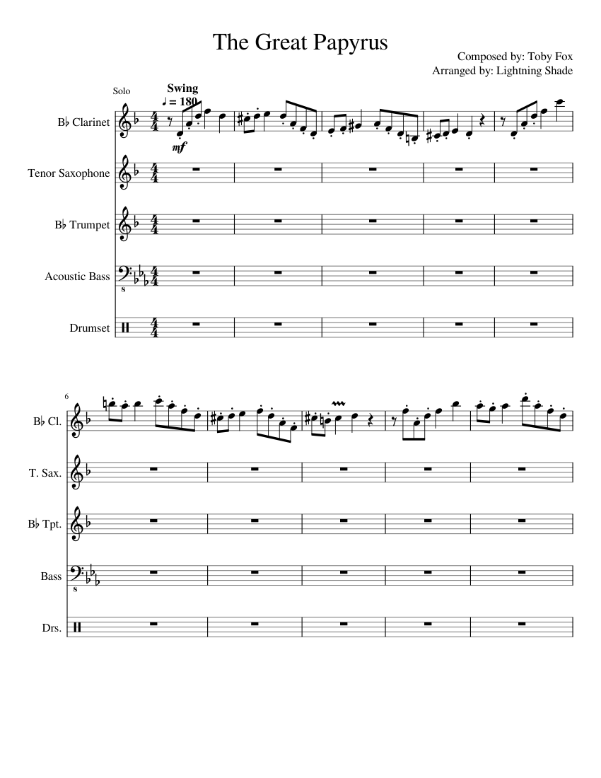 The Great Papyrus sheet music for Clarinet, Tenor Saxophone, Trumpet ...