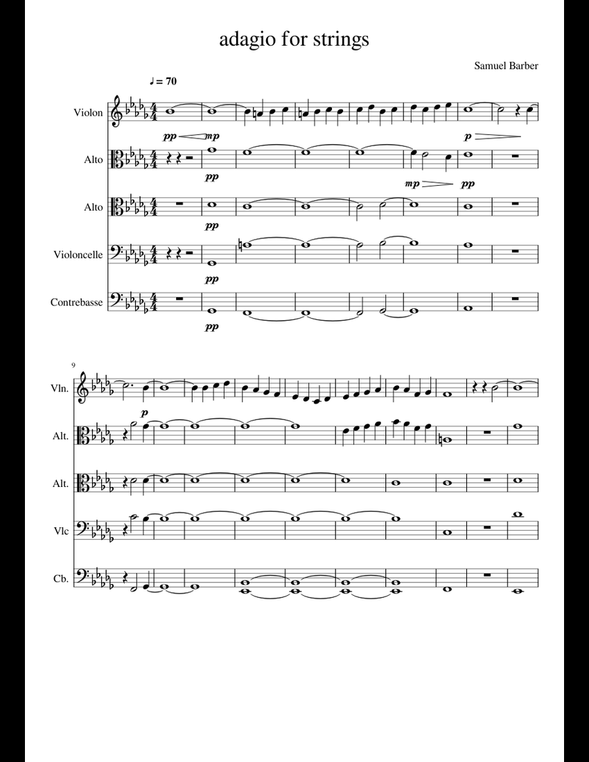 Adagio for strings sheet music for Violin, Viola, Cello, Contrabass download free in PDF or MIDI