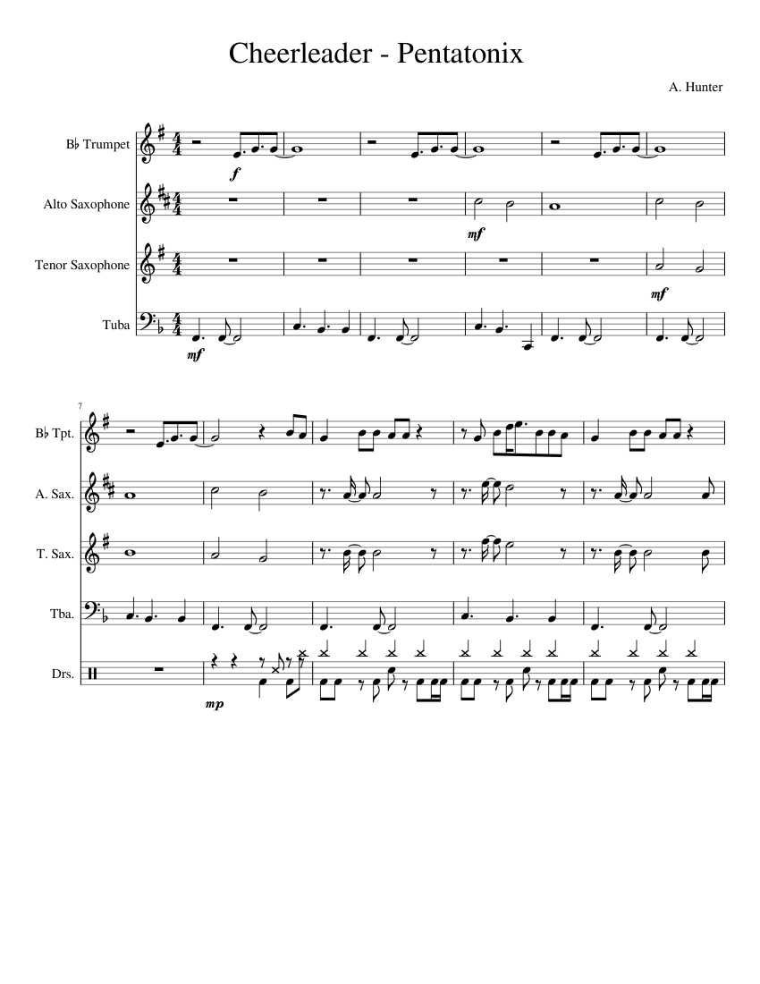 Cheerleader - Pentatonix sheet music for Trumpet, Alto Saxophone, Tenor ...