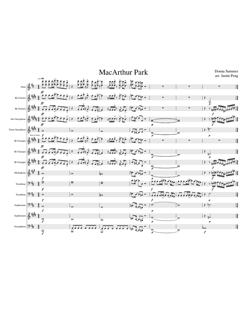 MacArthur Park (marching band) Sheet music for Trumpet (In B Flat), Trombone, Flute, Clarinet ...