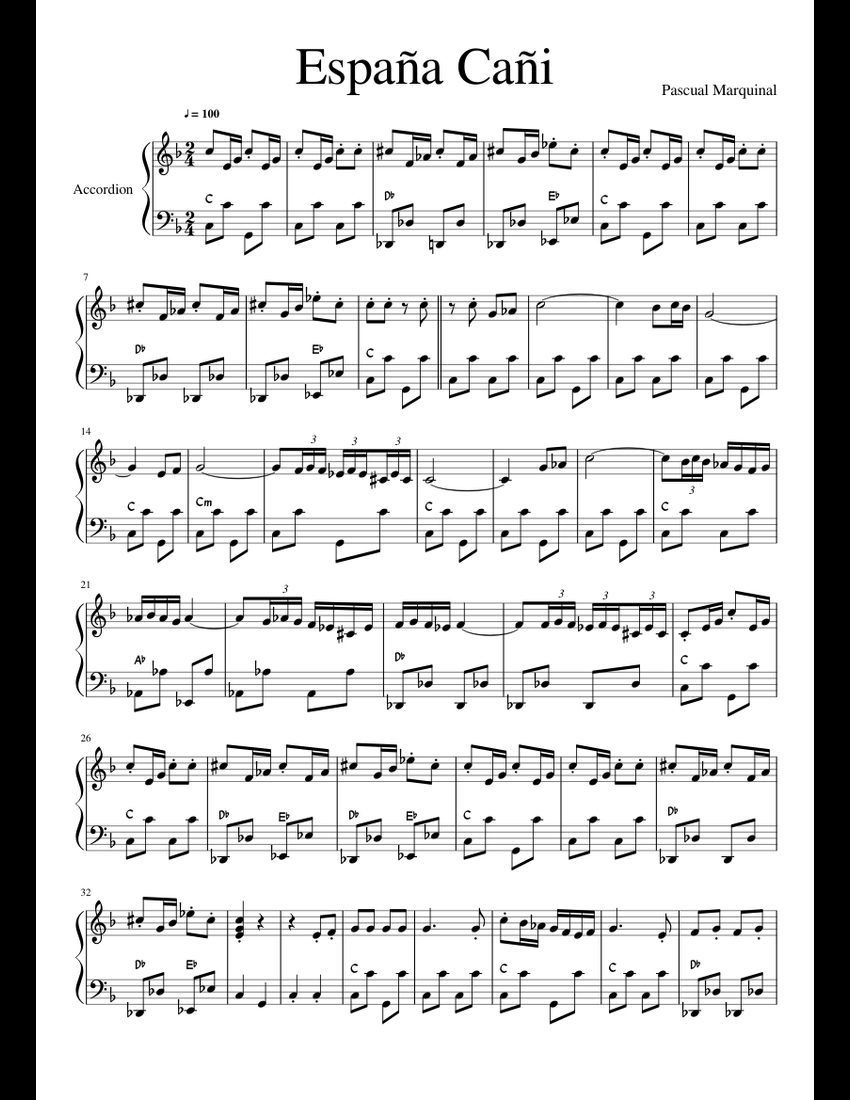 España Cañi sheet music for Accordion download free in PDF or MIDI