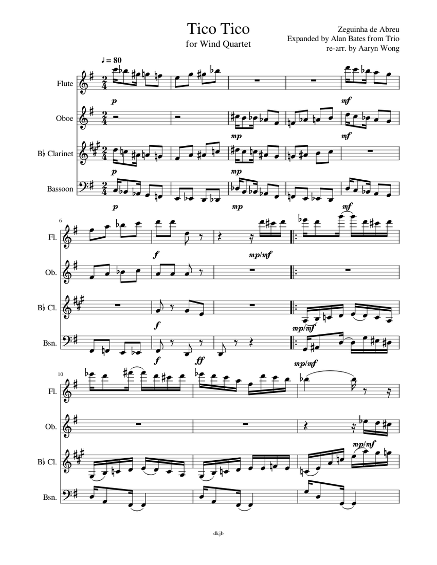 Tico Tico Sheet music for Flute, Clarinet, Oboe, Bassoon | Download ...