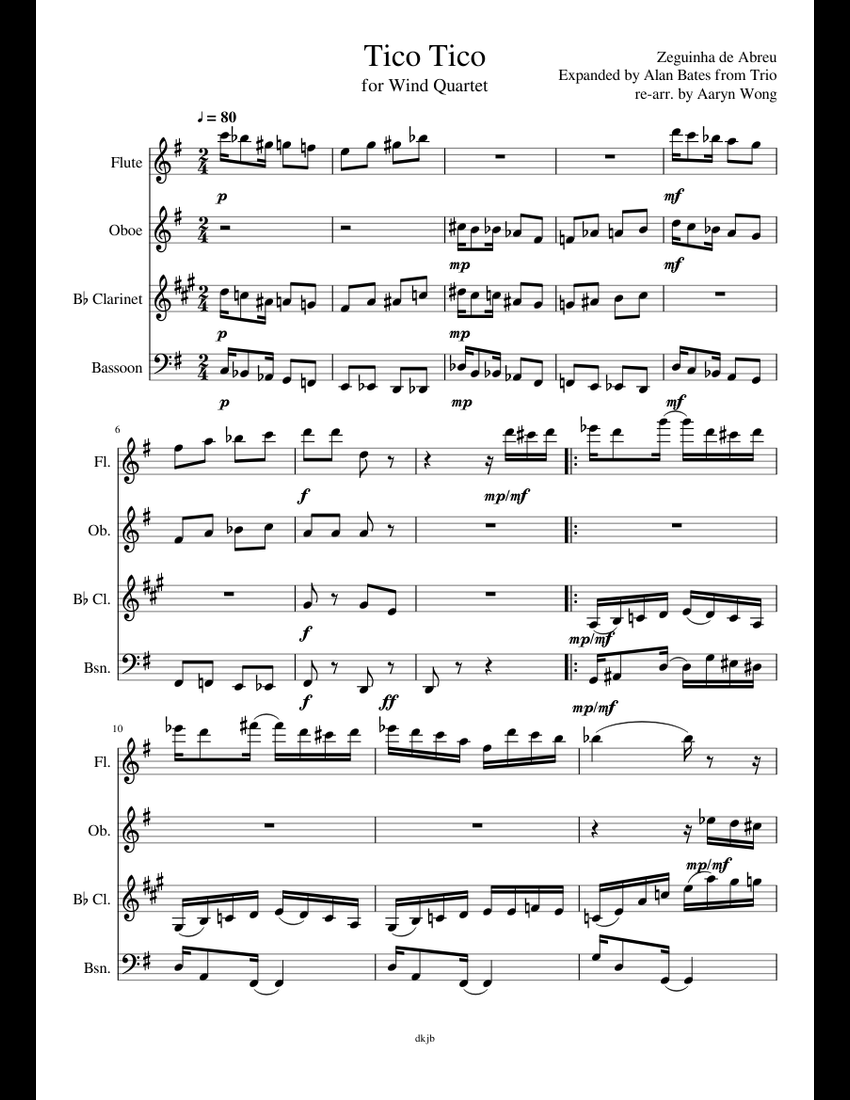 Tico Tico sheet music for Flute, Clarinet, Oboe, Bassoon download free ...
