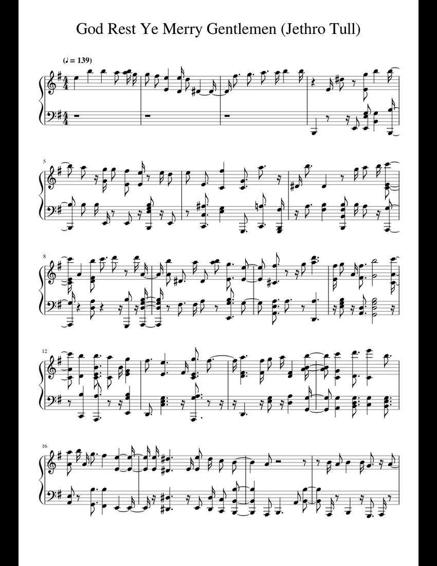 God Rest Ye Merry Gentlemen (Jethro Tull) sheet music for Piano ...