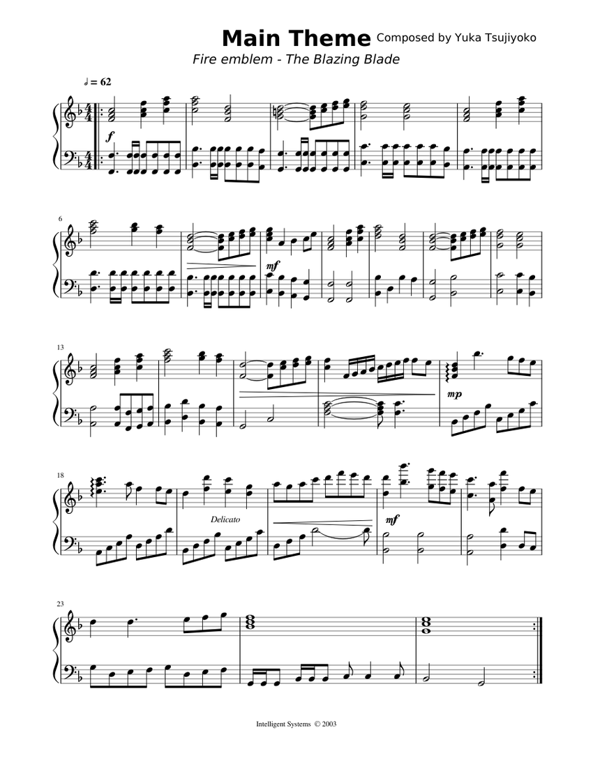 Fire Emblem Main Theme Sheet music for Piano | Download free in PDF or ...