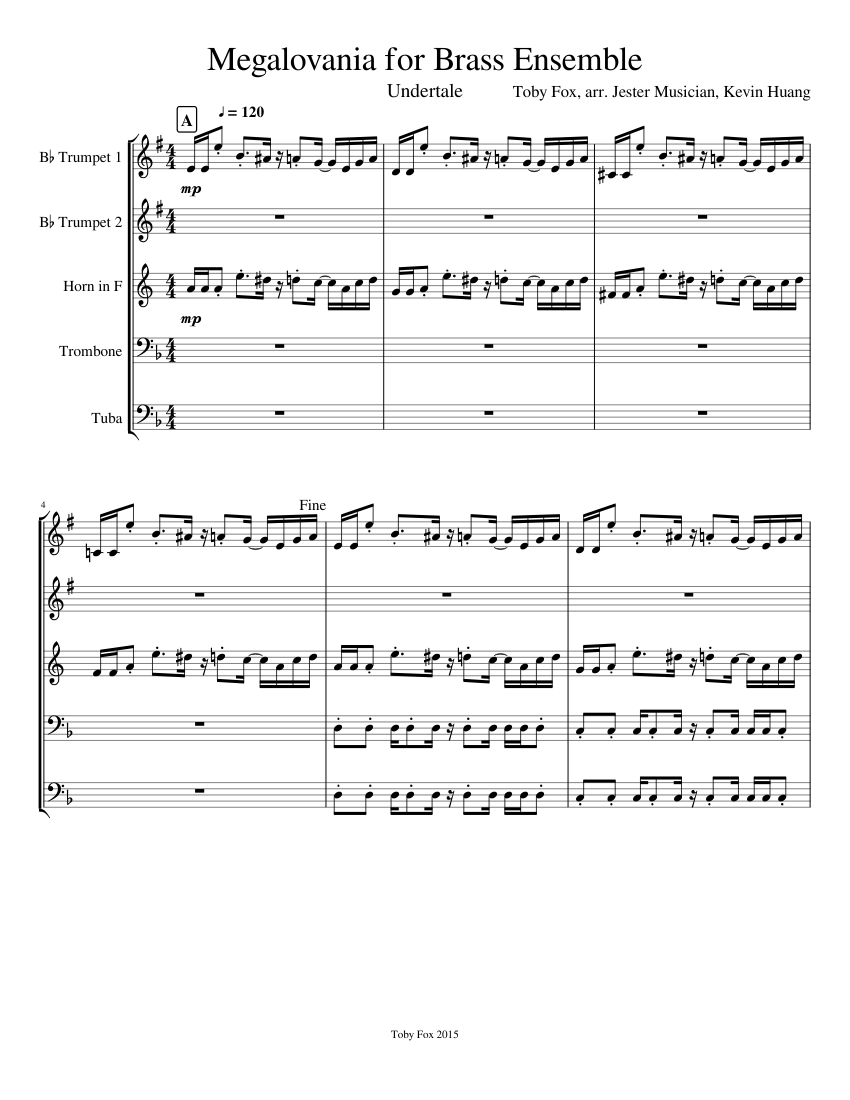 Megalovania for Brass Ensemble sheet music for Trumpet, French Horn, Trombone, Tuba download ...